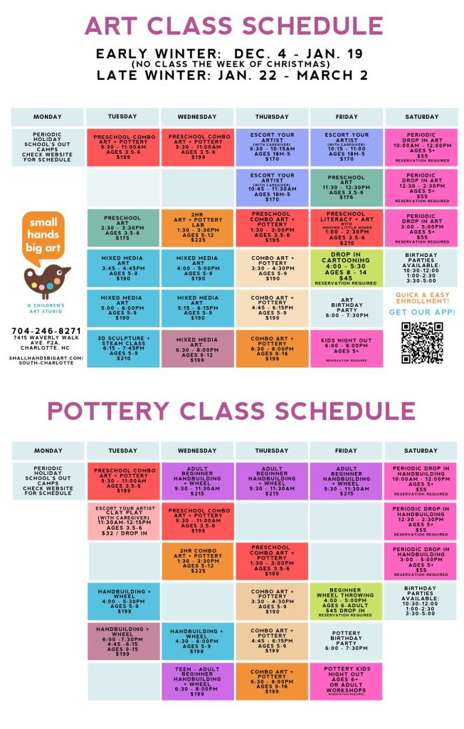 Class Schedule - Kids Pottery & Art Classes & Camps - Small Hands Big ...
