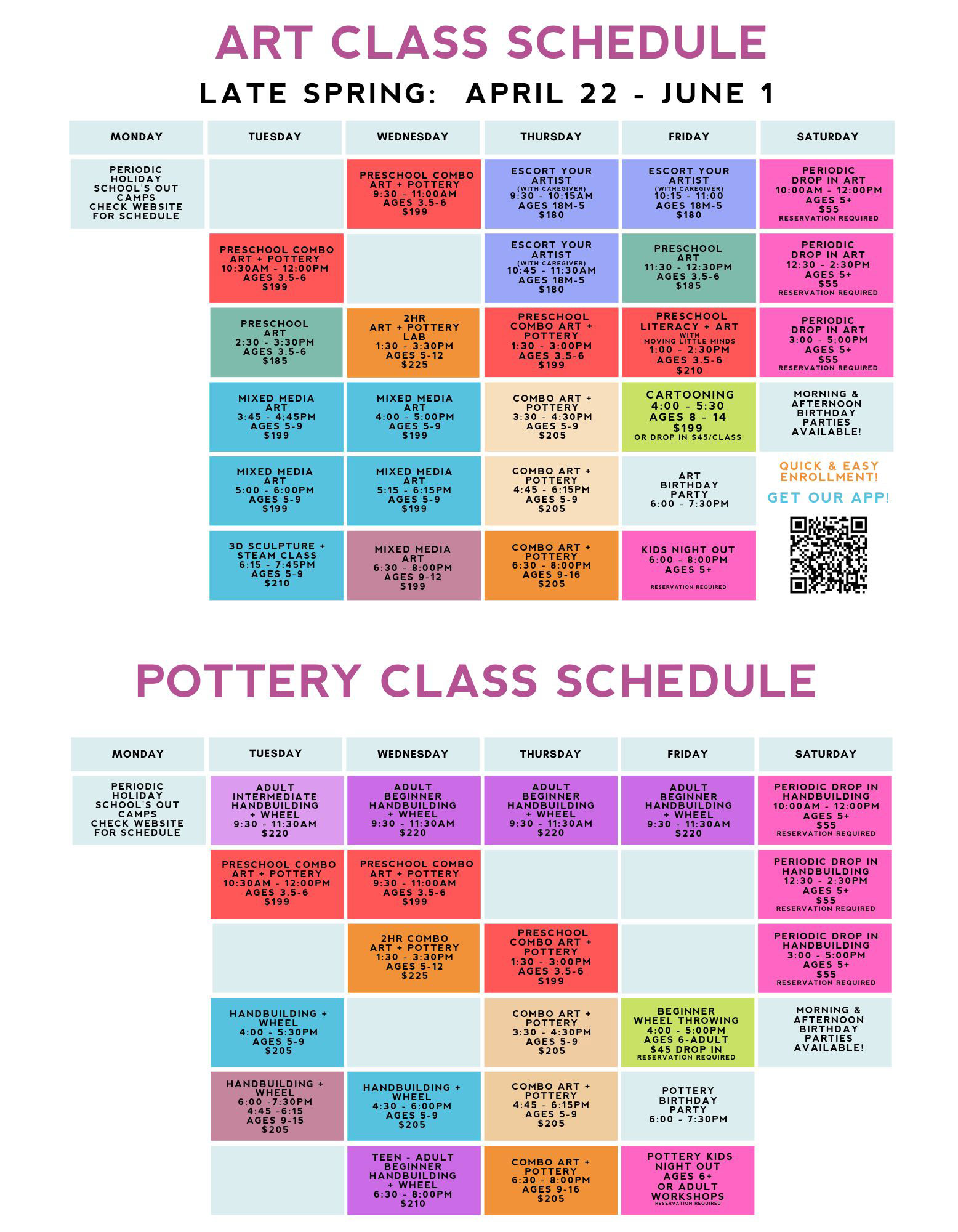 Class Schedule - Kids Pottery & Art Classes & Camps - Small Hands Big ...