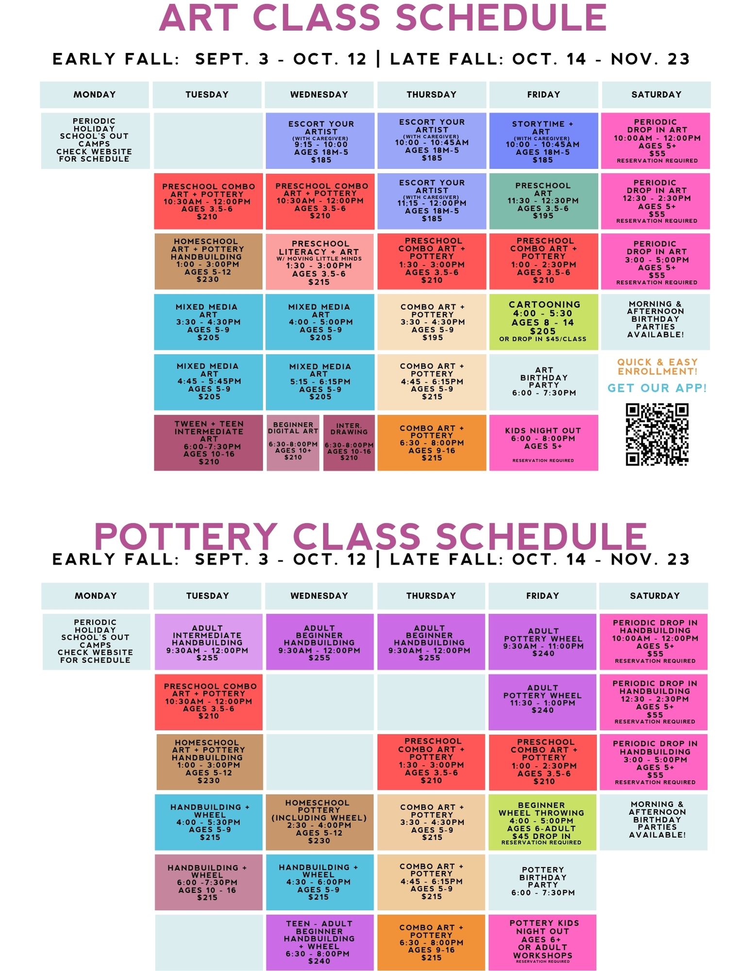 Class Schedule - Kids Pottery & Art Classes & Camps - Small Hands Big ...