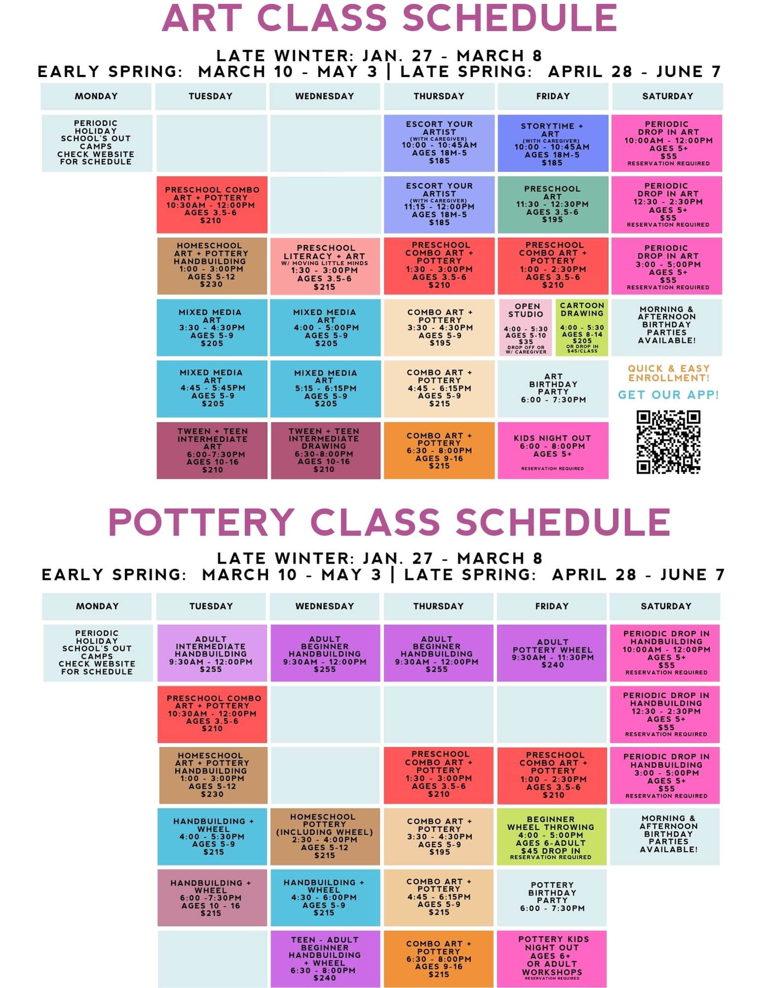 Class Schedule - Kids Pottery & Art Classes & Camps - Small Hands Big ...